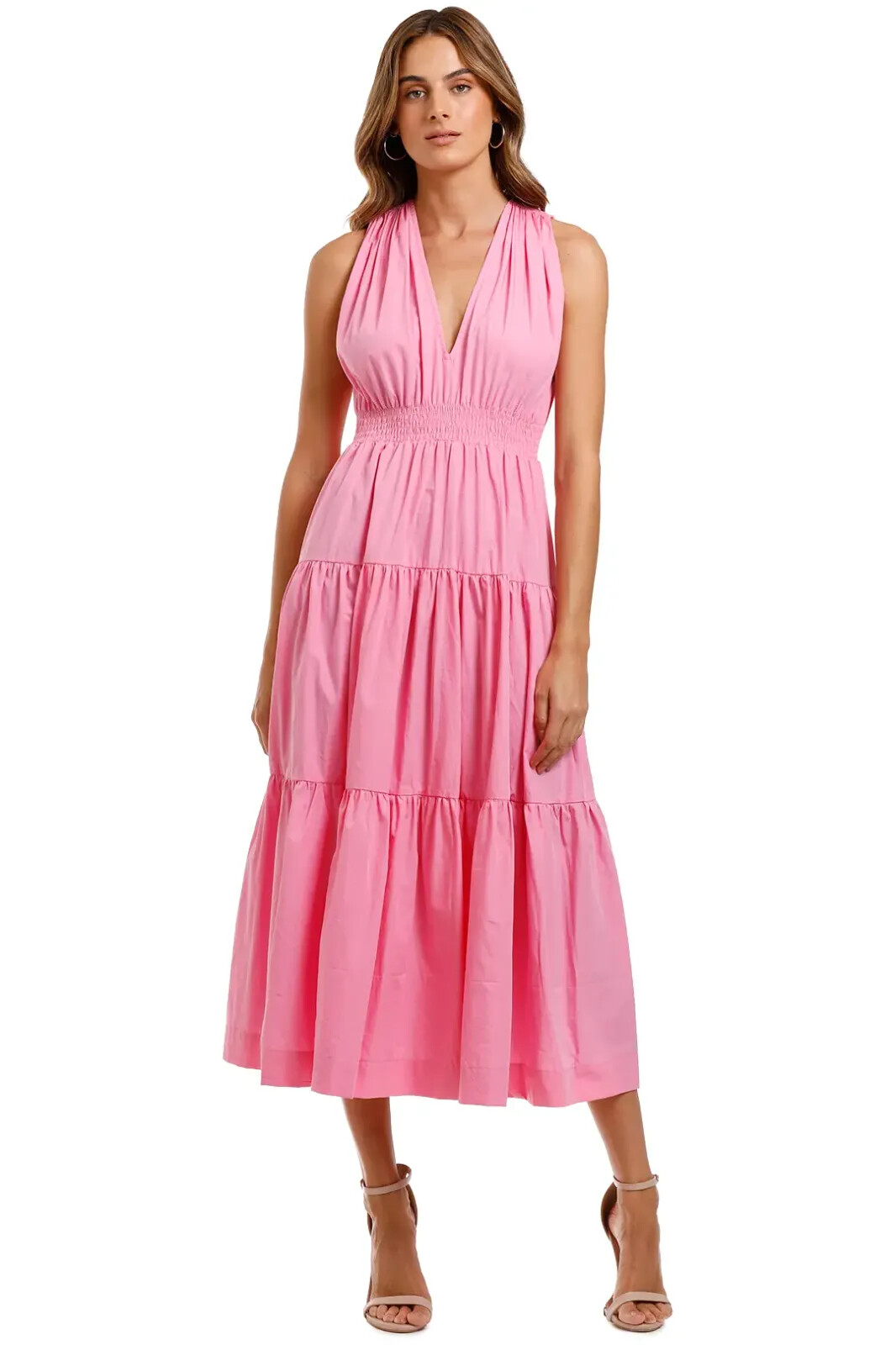 SWF Tiered Maxi Dress in Pink Plunging Neckline Event… - Gem