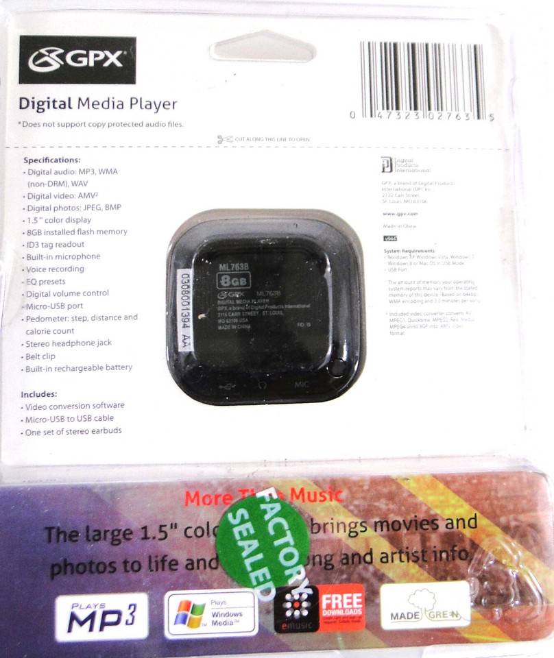 GPX MP3/4, 8GB, w/ Pedometer, Rechargeable, Brand New, USA Seller Free ...