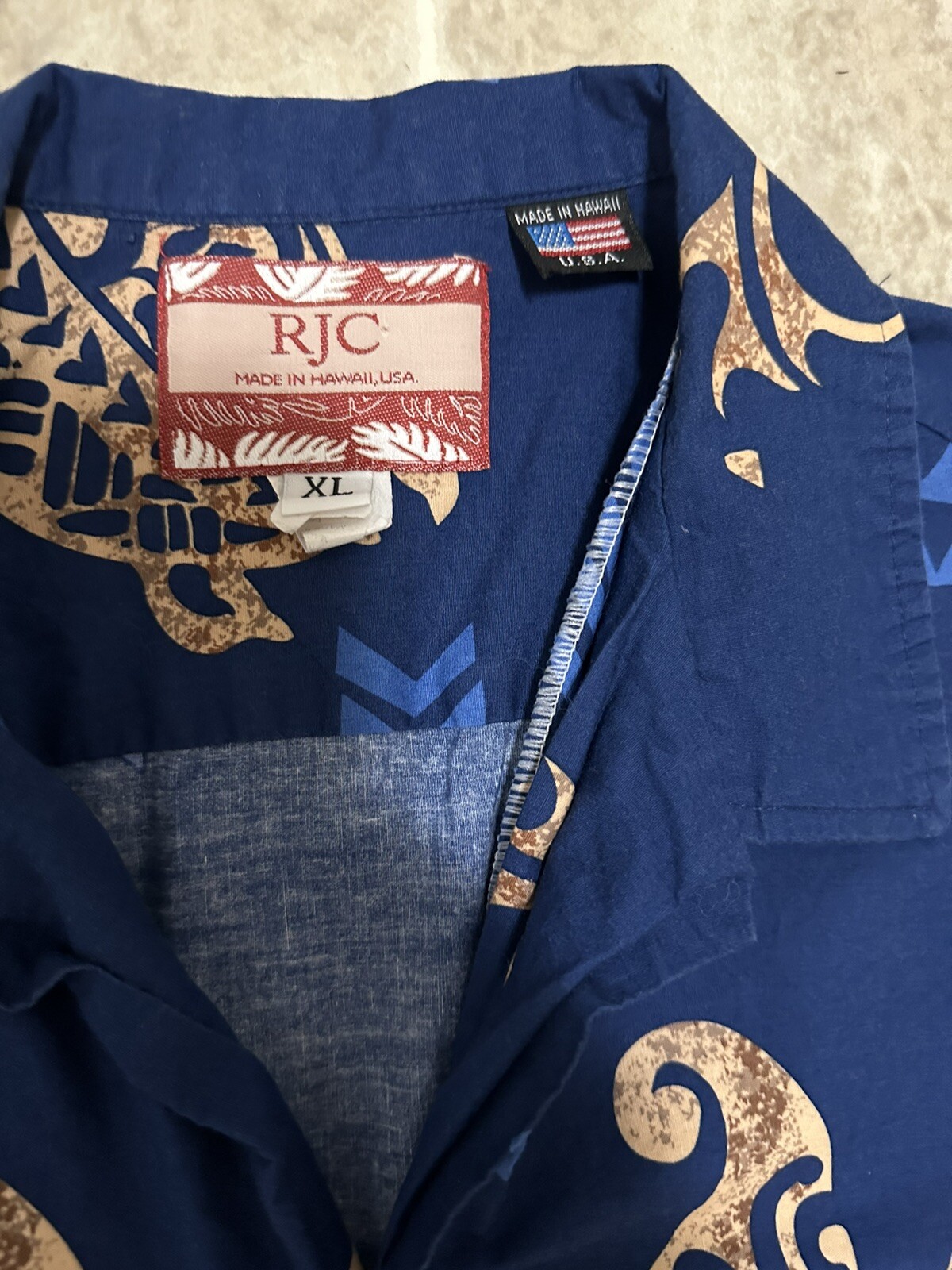 RJC Mens Tapa Pattern Sea Turtles Blue Hawaiian Shirt… - Gem