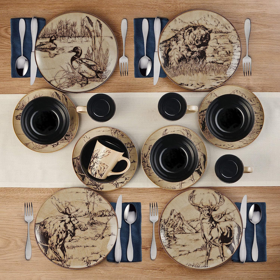 Wildlife Dinnerware Set Dishes Plate Bowl Cup Cabin Bear Moose Duck ...