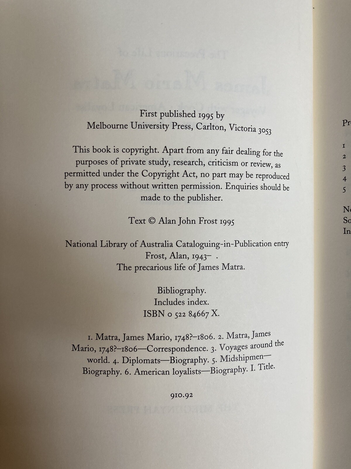 The Precarious Life of James Mario Matra By Alan Frost | eBay Australia