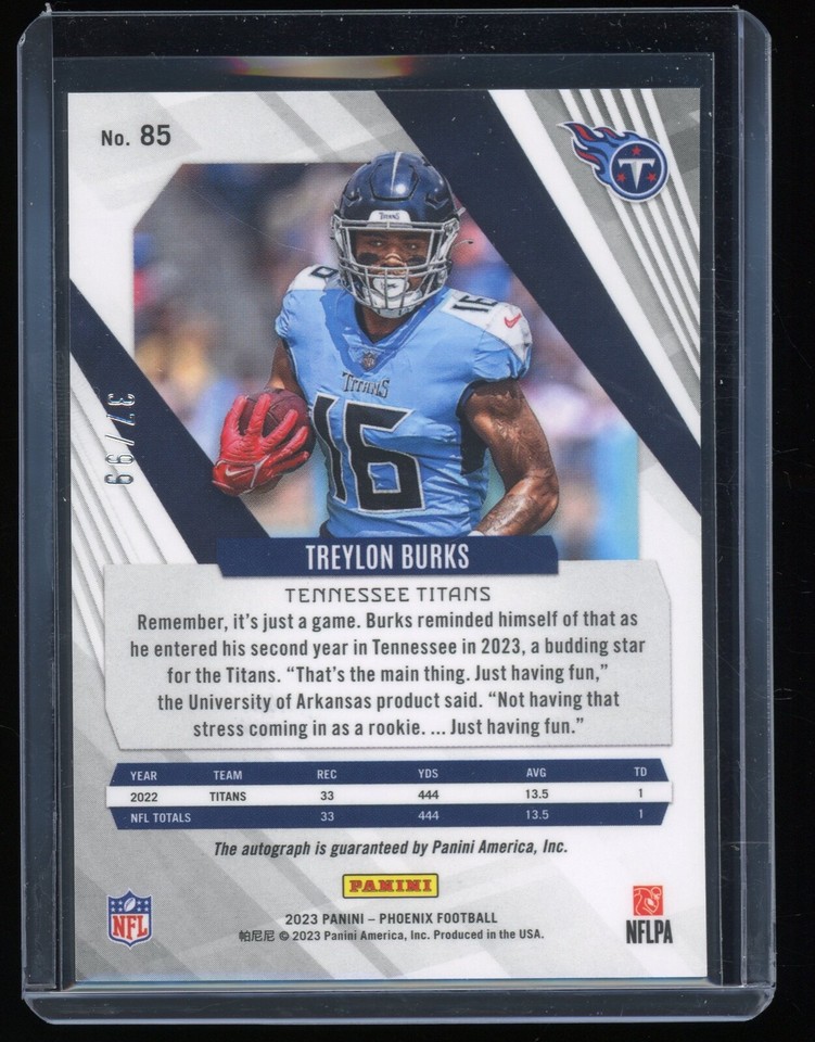 2023 Phoenix Football Treylon Burks Auto Pink /99 Titans WR Auto | eBay