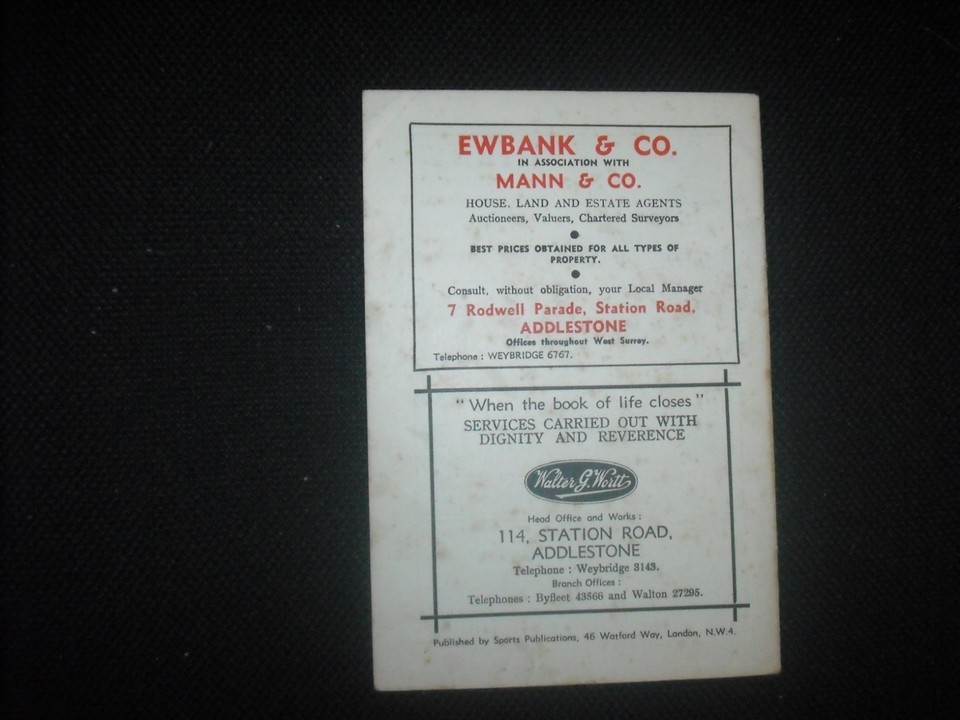 ADDLESTONE F C OFFICIAL HANDBOOK 1961/62 SEASON | eBay UK