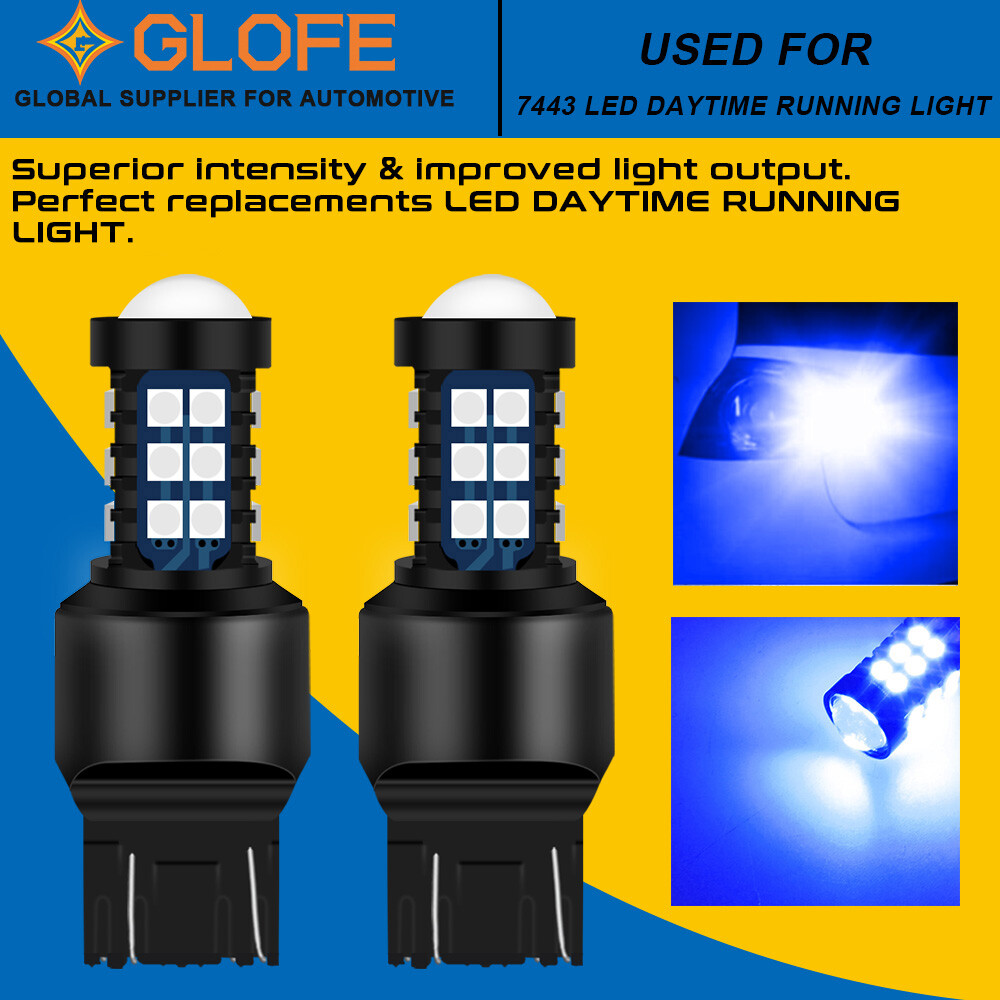 2pcs GLOFE 7443 7440 LED Reverse Light Turn Signal Bulbs 10000K Blue ...