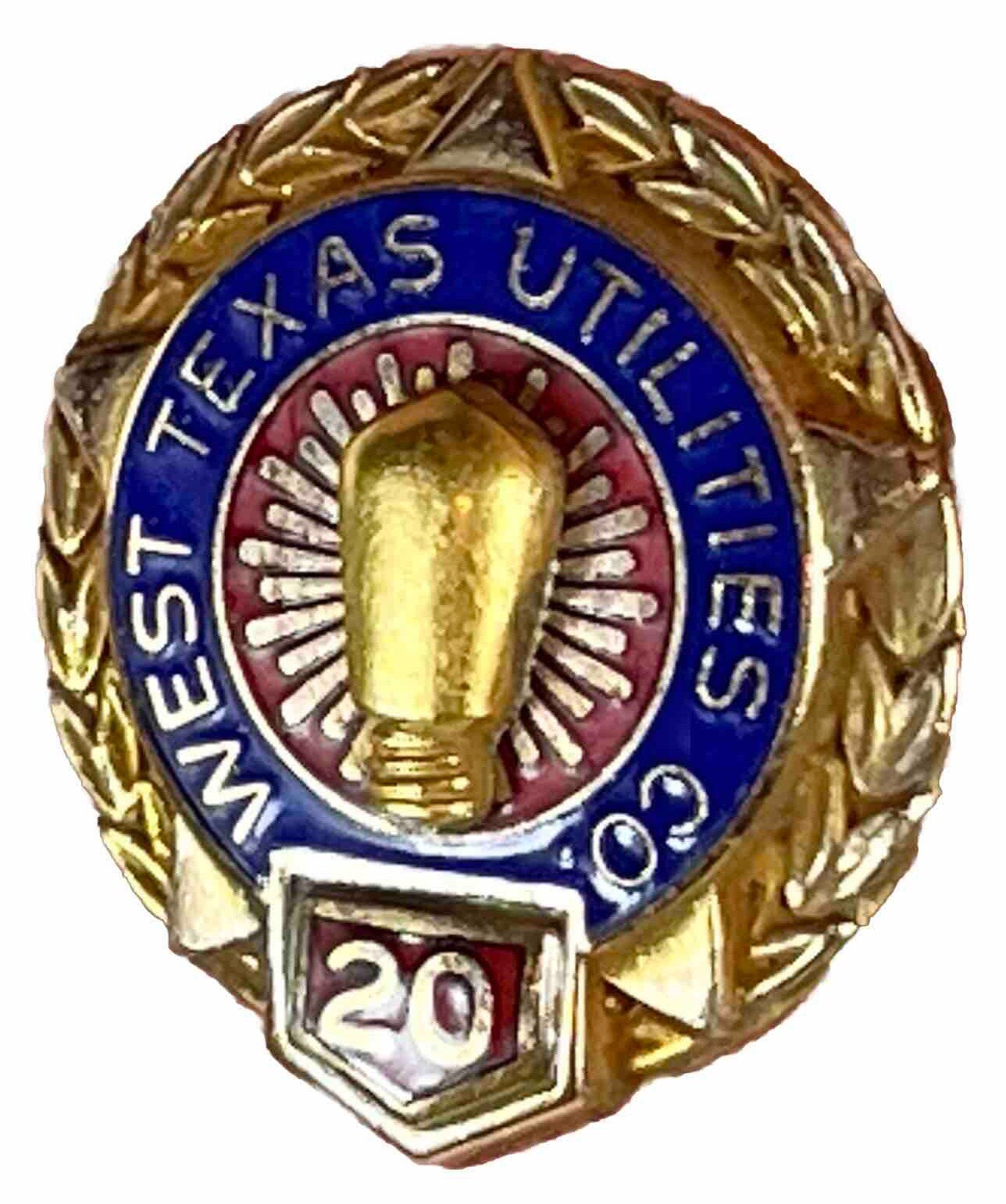 VINTAGE West Texas Utilities Co. 1/10 10K GF 20 YEAR SERVICE GOLD PIN w ...