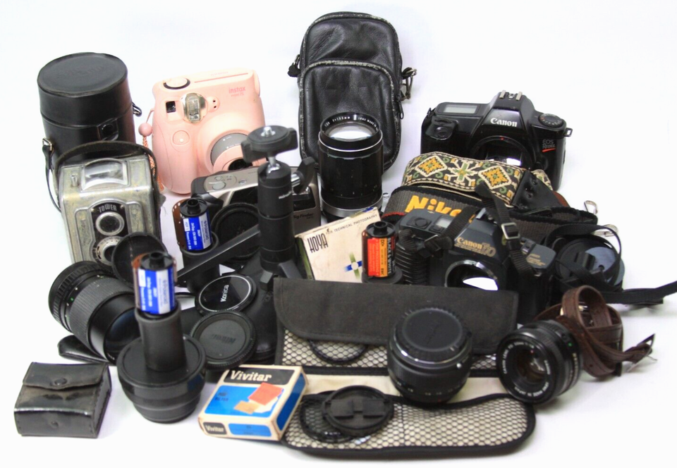 Vintage 10LB Camera Box Repair or Props Lot 35mm SLR Compacts Lenses ...