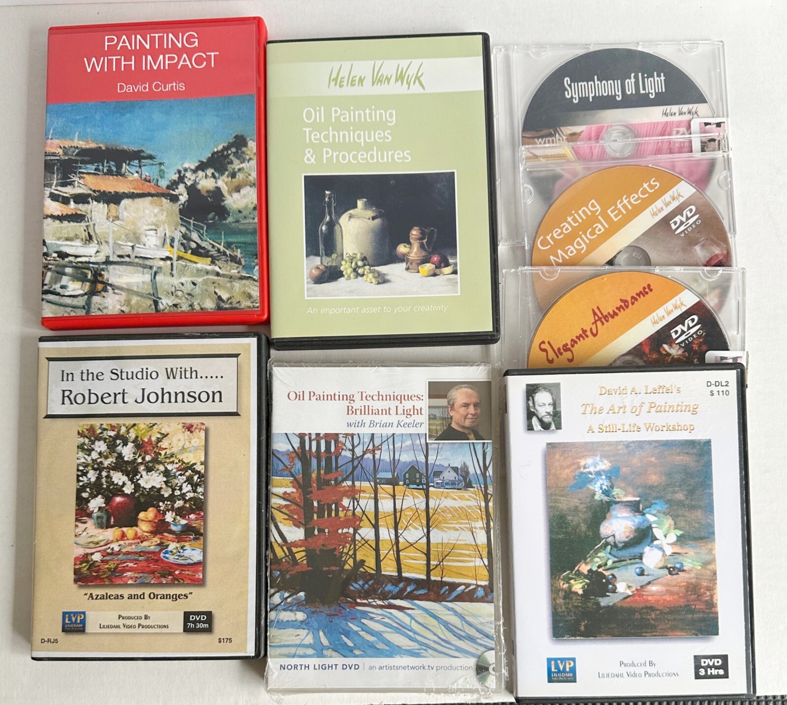LOT OF EIGHT GREAT OIL PAINTING DVD's LEFFEL, JOHNSON, VAN WYK, CURTIS ...