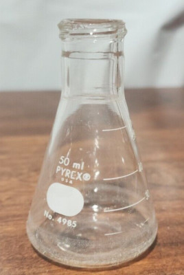 PYREX ERLENMEYER NARROW MOUTH FLASK GLASS 50mL 4985 Made In USA Screw ...