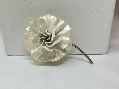 Vintage 3D Metal Pearlized White Enamel Carnation Flower Brooch Pin | eBay