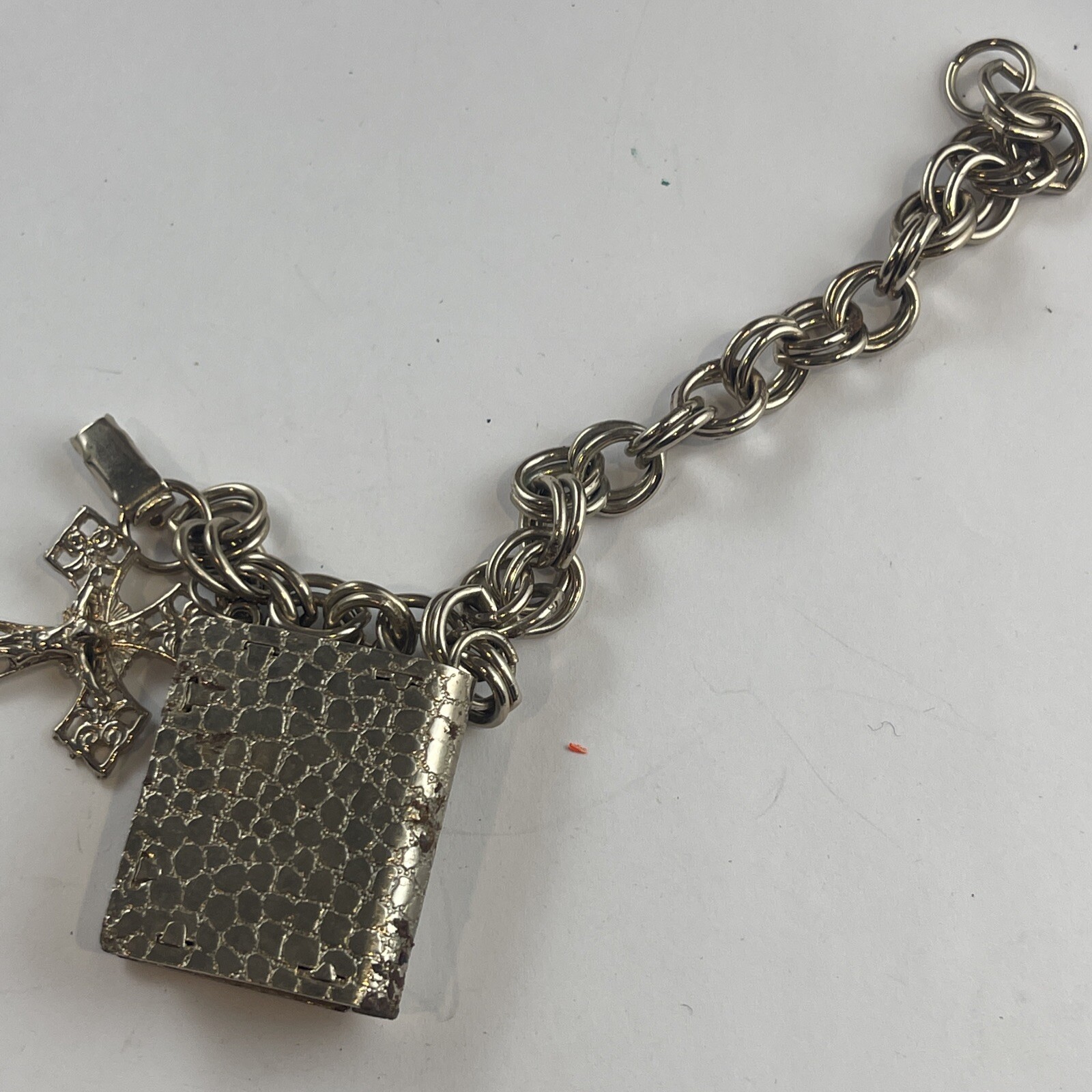 Vintage Gold Tone Holy Bible Locket Cross Bracelet Ch… - Gem