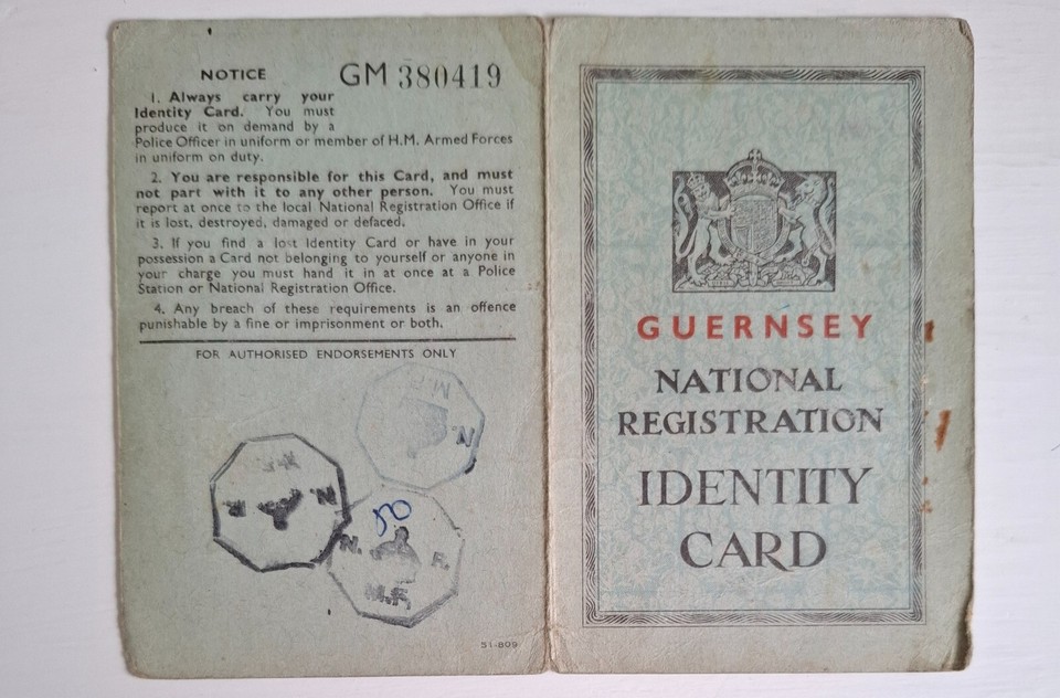 1945 Guernsey ID card after German Occupation see details | eBay UK