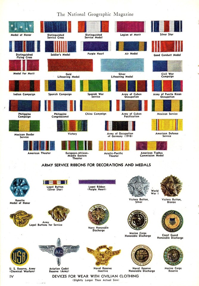 1943 Color Print-Navy Service Ribbons For Decorations & Medals/Devices ...