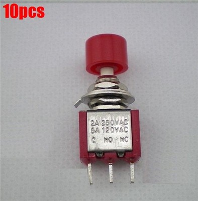 10Pcs On-(Off) N/C 2A 250V 5A 120Avac Red Momentary Push Button Switch ...