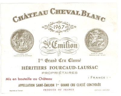 Chateau Cheval Blanc Wine Label 1967 France French Grand Cru Classe | eBay