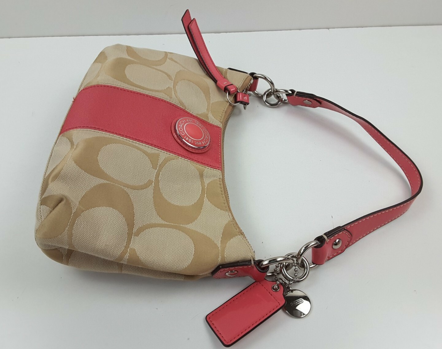 Coach Signature Stripe Demi Shoulder Bag Handbag F19218 Purse Beige ...