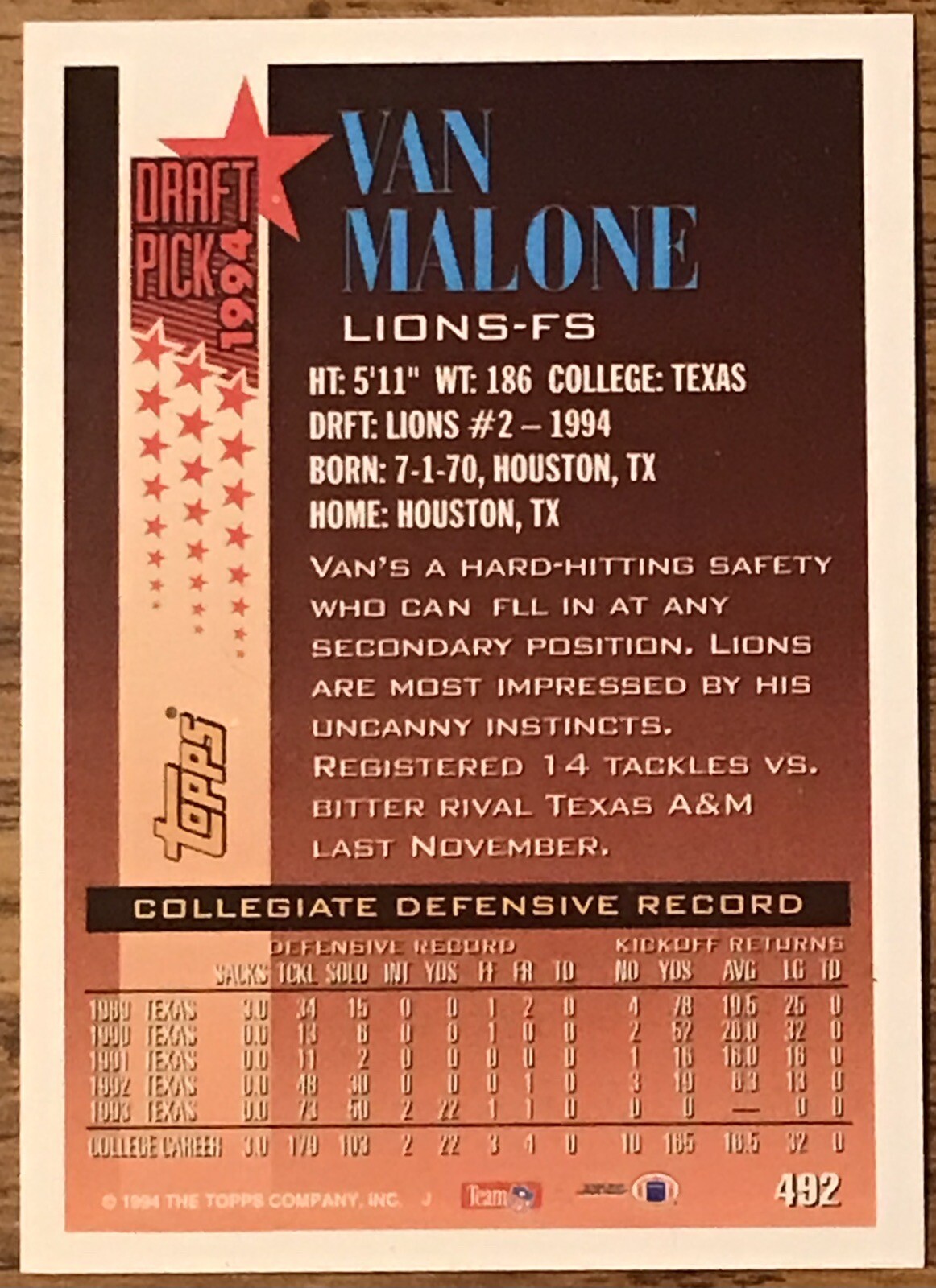 1994 Topps - Special Effects #492 Van Malone (RC) for sale online | eBay