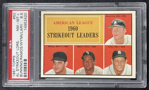 AL 1960 STRIKEOUT LEADERS JIM BUNNING RAMOS EARLY WYNN 1961 TOPPS #50 ...