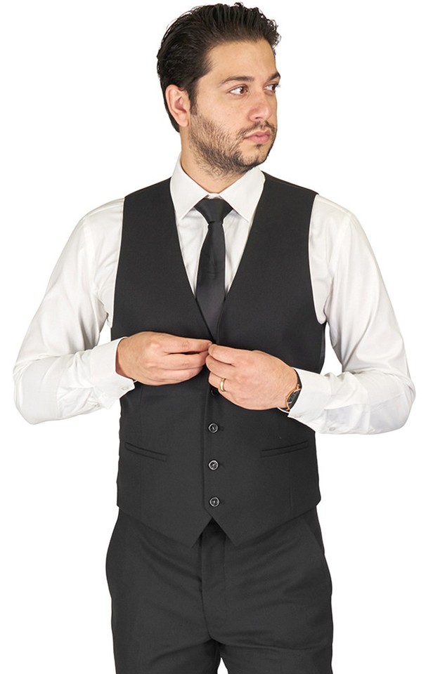 Black Micro Textured Dress Suit Vest 5 Button V Neck Adjustable Back ...