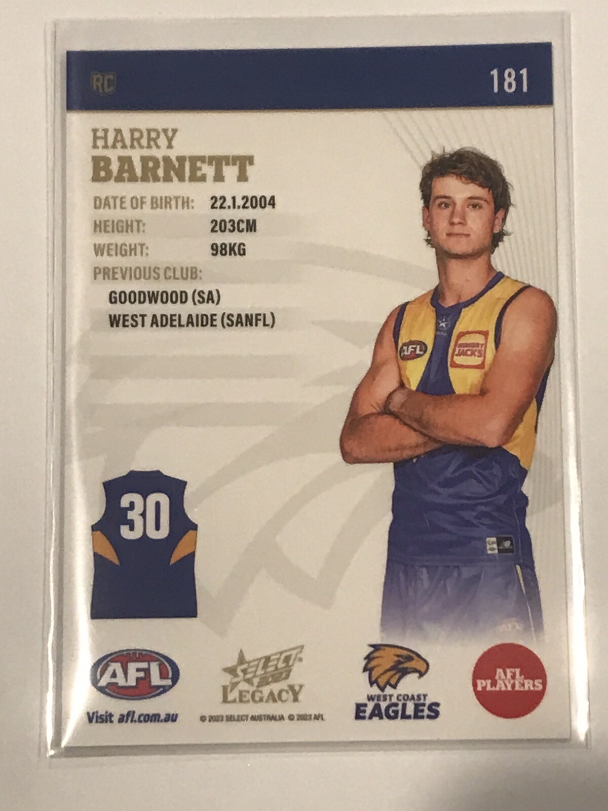 2023 Select Legacy base common Rookie card - Harry Barnett #181 West ...
