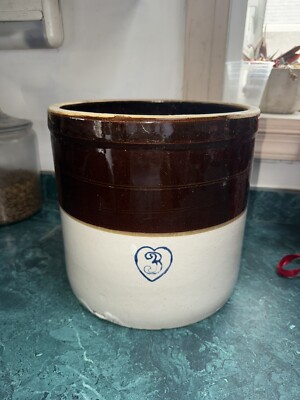 RARE Antique Burley Winter Blue Heart No. 3 Two Tone Stoneware Crock ...