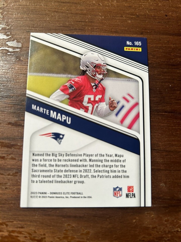 MARTE MAPU 2023 PANINI ELITE ROOKIE RC 129/299 #165 NEW ENGLAND ...