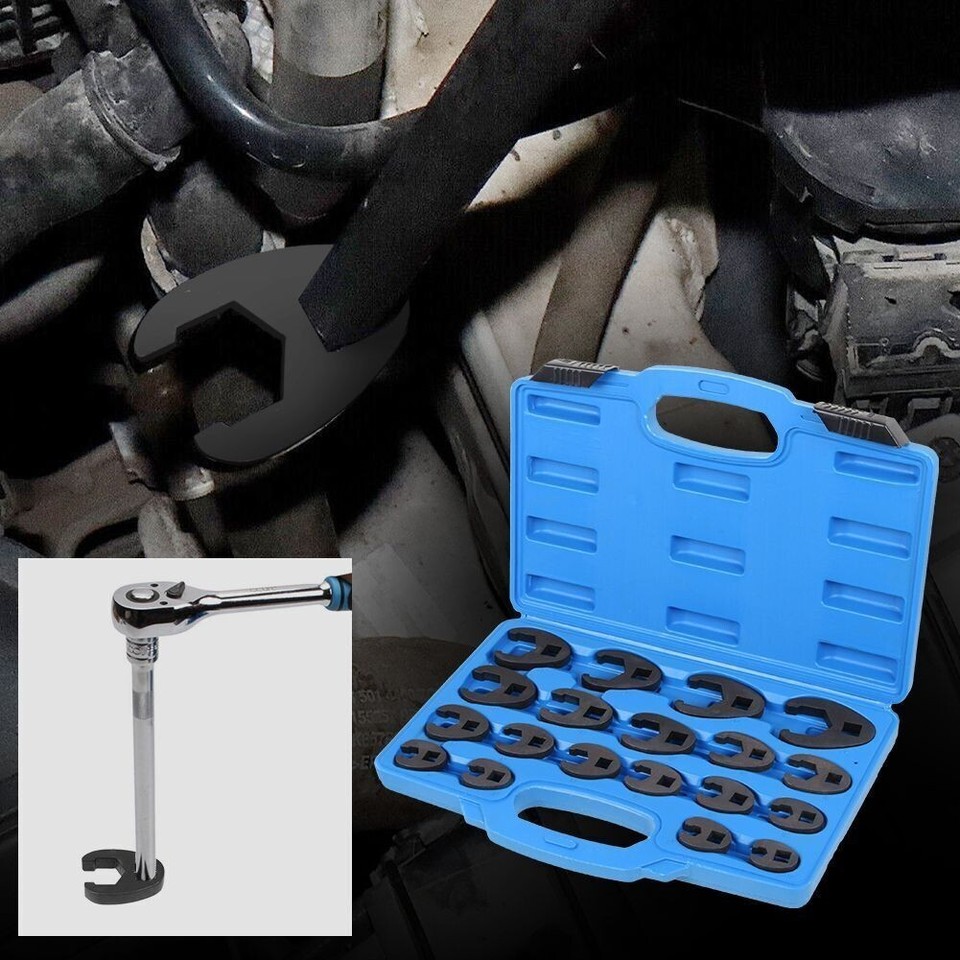 19PCS Flare Nut Crowfoot Wrench Set Metric Crows Foot Wrench Kit 3/8" 1 ...