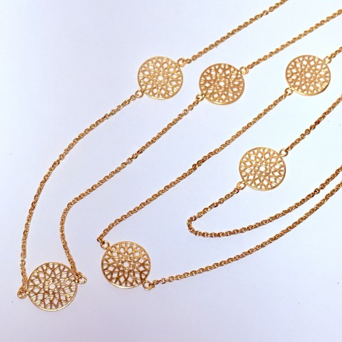 21K Yellow Gold 12.5mm Openwork Disc Station 33.75" Cable Chain ...