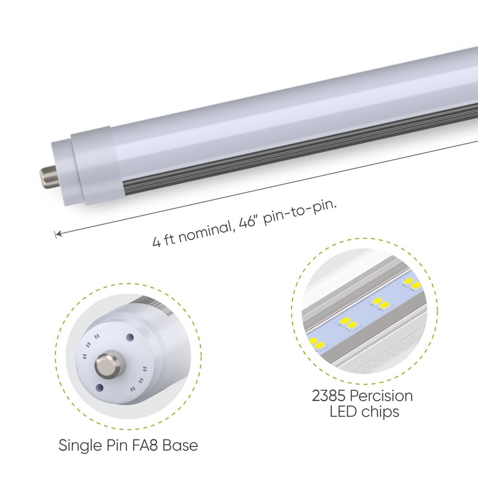 4 ft. T12 Single Pin FA8 LED Type A Plug & Play Replacement for 39W ...