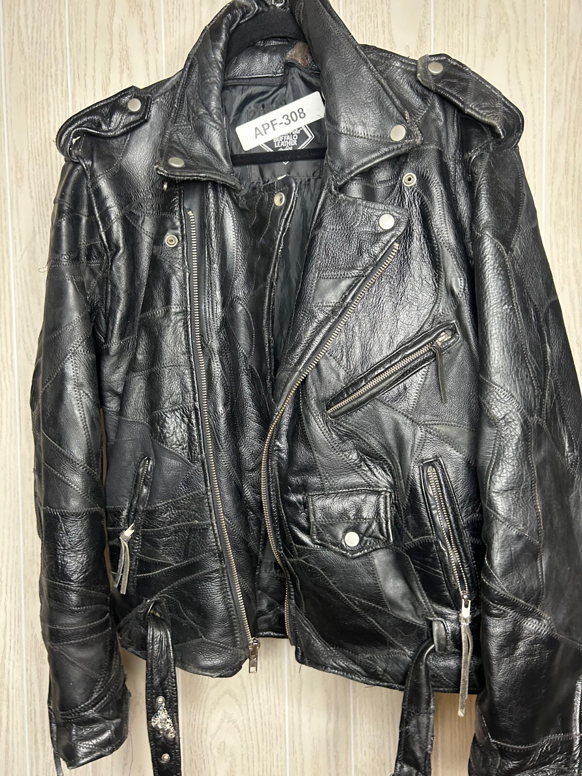 Diamond Plate Buffalo Leather Jacket Men's Black Moto… - Gem