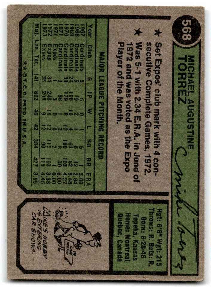 1974 Topps Mike Torrez . Montreal Expos #568 | eBay