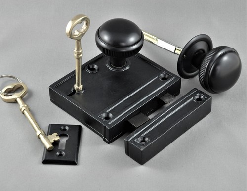 RIM LOCK-PERIOD STYLE-French Door-WITH MATT BLACK KNOB SET-NEW-small ...
