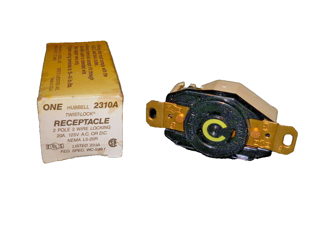New Hubbell Twist Lock 20A 125V Female Receptacle, HBL2310, NEMA L5-20R ...
