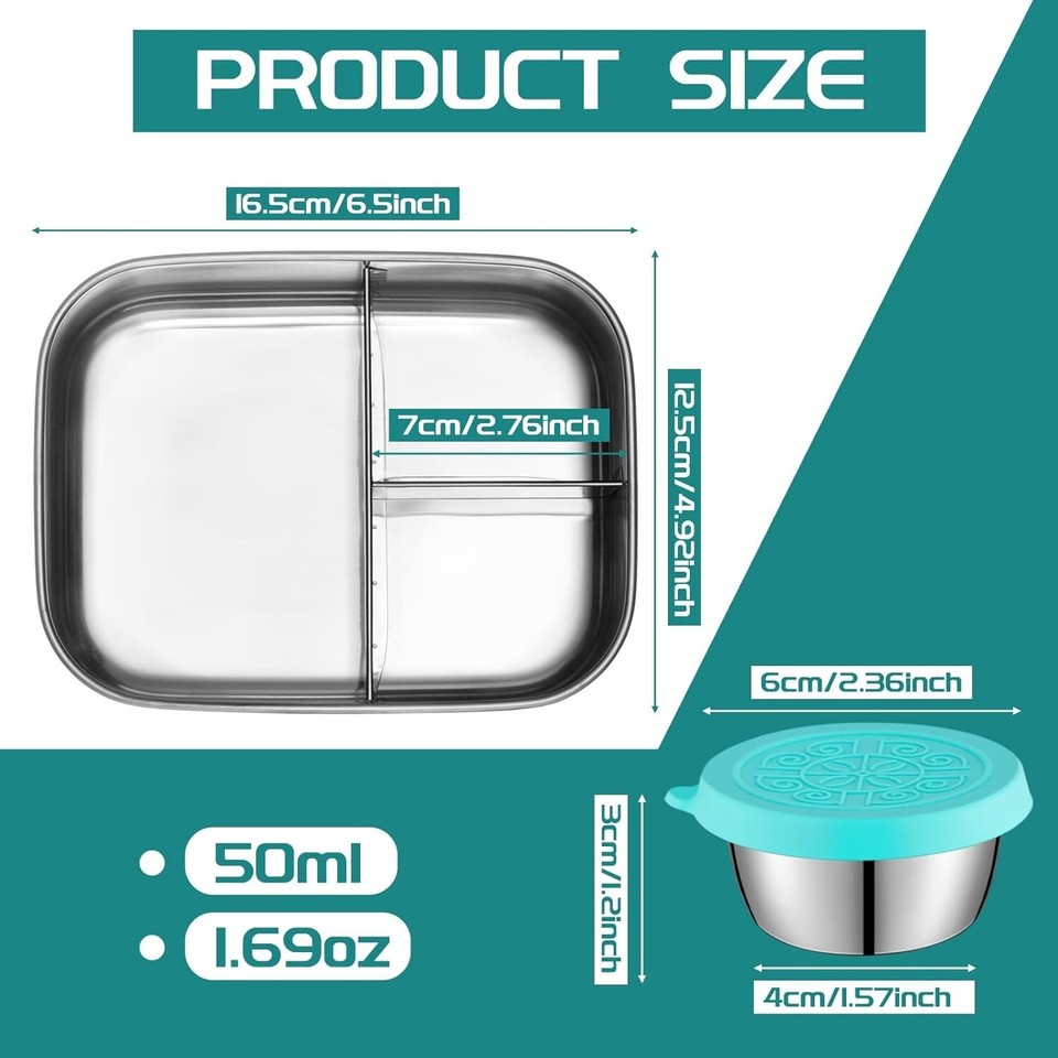 Stainless Steel Bento Box Set, Lunch Containers 3 Sections Portion ...