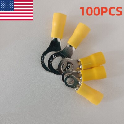 100Pcs Yellow 12-10 Gauge Car Ground Wire Ring Terminals Vinyl ...