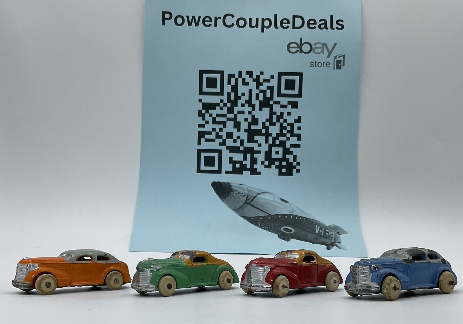 LOT OF 4 VTG BARCLAY 3” SLUSH TOY CARS STUDABAKER 2 SEDAN, 2 COUPES LOT ...