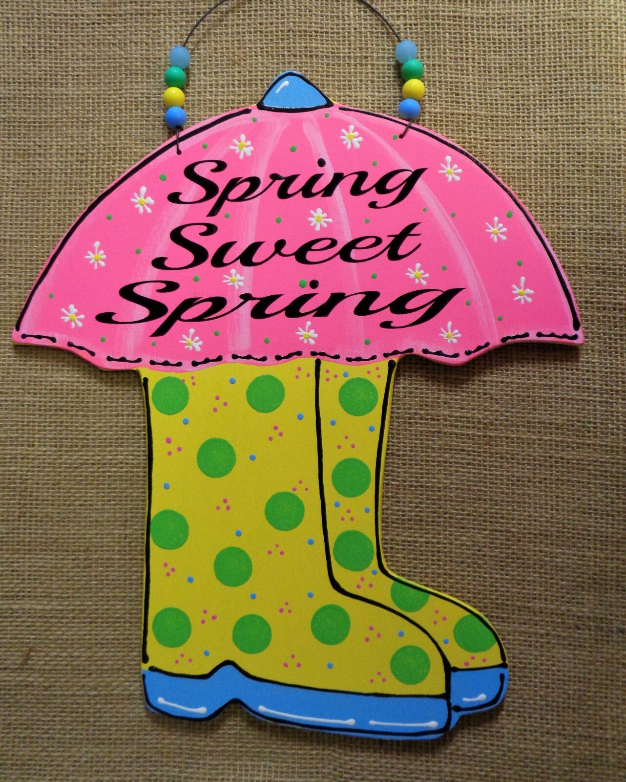 SPRING SWEET SPRING Rainboots Umbrella Wood Sign Door Door Hand Crafted ...