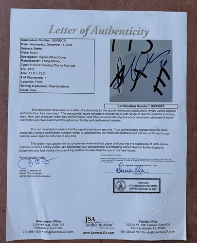 Drake Signed Autographed If You’re Reading This It’s Too Late Vinyl JSA ...