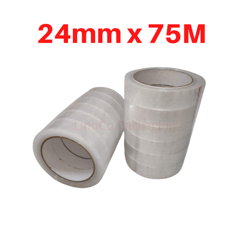 6x Roll PREMIUM Clear Sticky Tape 24mm x 75M 45u Packaging Office Tape ...