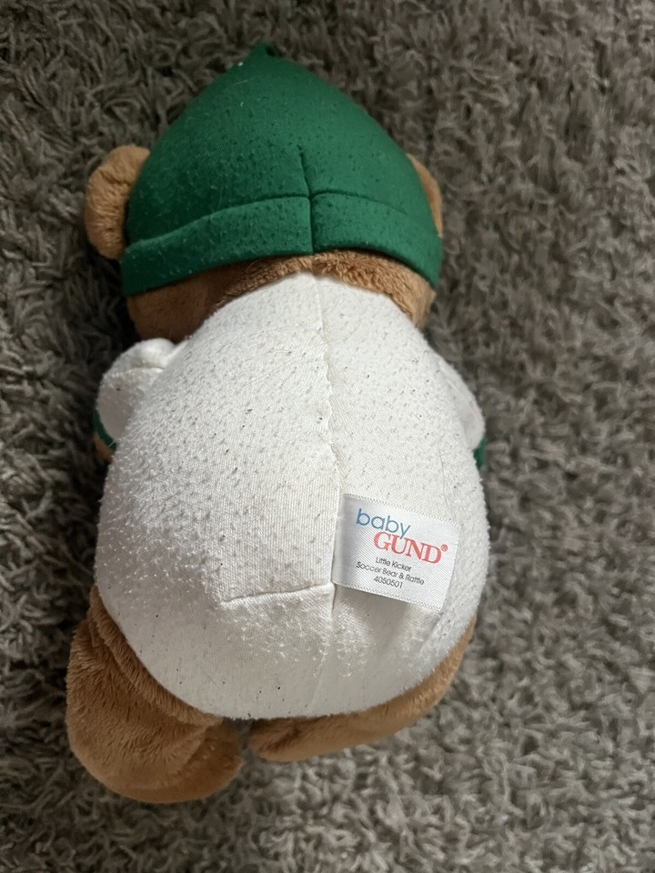 Baby Gund Teddy Soccer Beat Rattle Little Kicker Green Hat Brown Plush ...