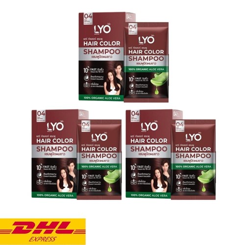 3x LYO Hair Color Shampoo Red Brown #04 Dye Cover Gray White 100% ...
