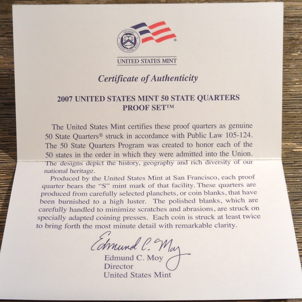 2007 S US 50 State Quarters Uncirculated Proof Mint Set - 5 Proof Coins ...