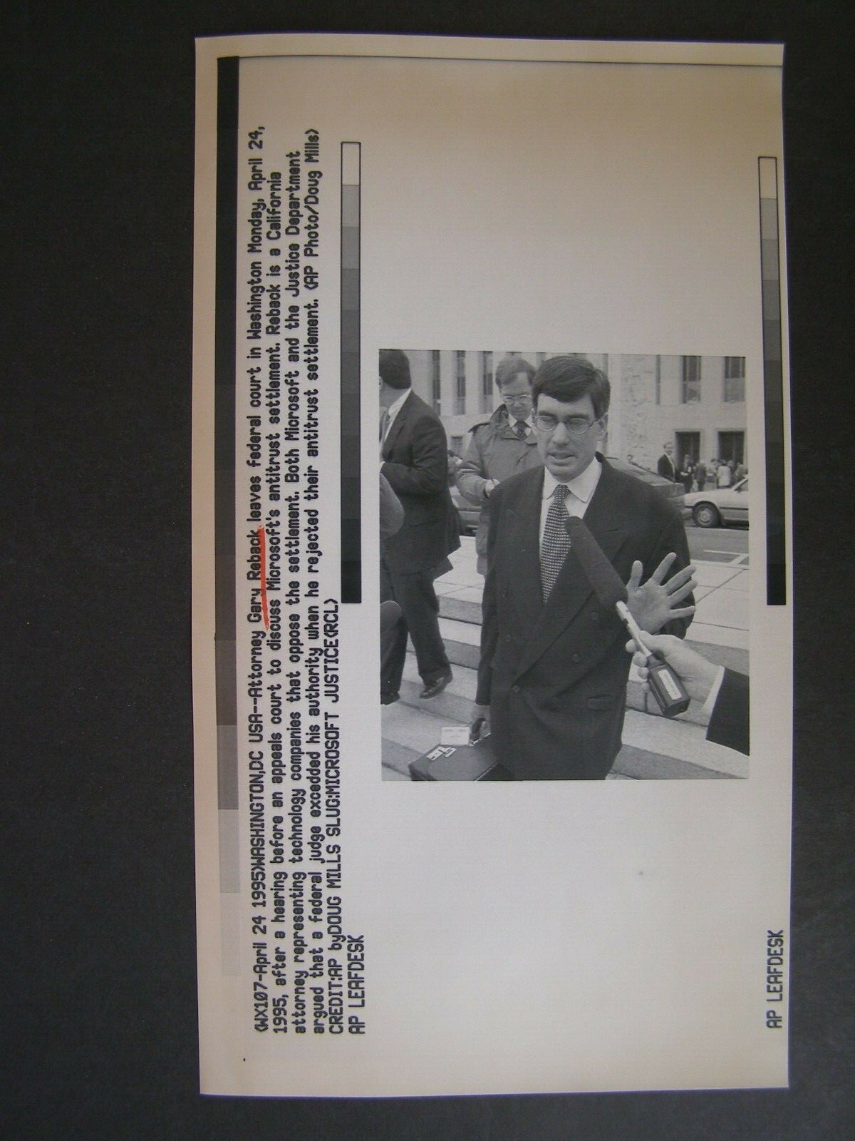 AP Wire Press Photo 1995 Att Gary Reback court Microsoft's antitrust ...