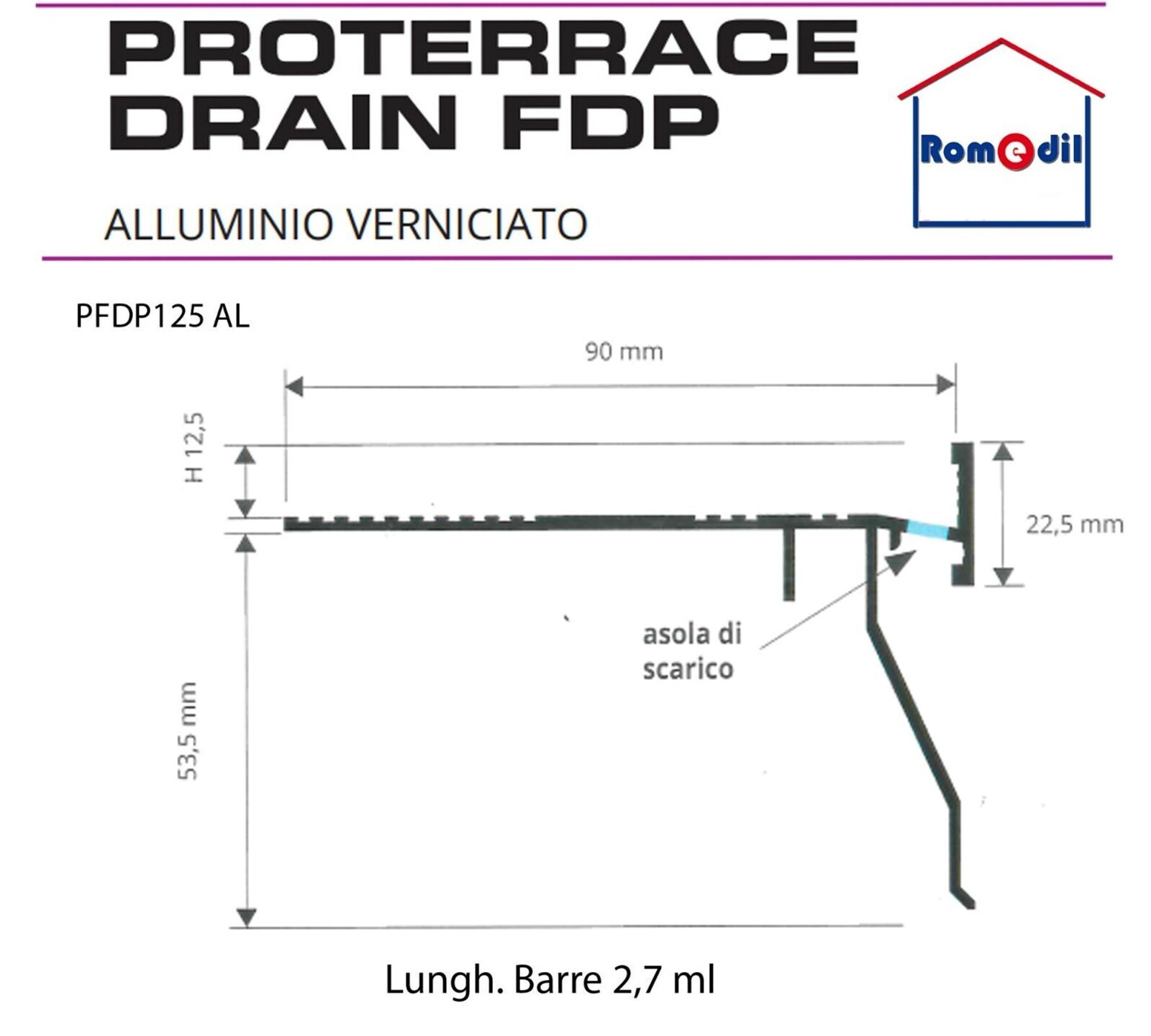 PROFILO TERRAZZE BALCONI ALLUMINIO VERNICIATO PROTERRACE DRAIN FDP 125 ...
