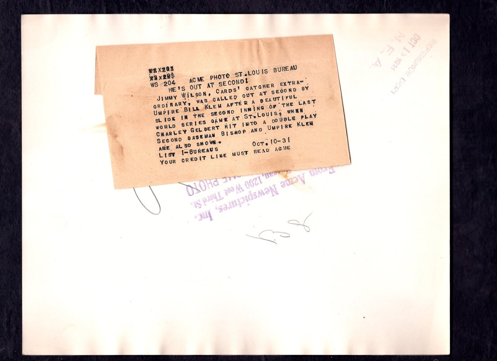 Max Bishop Jimmie Wilson Bill Klem 1931 World Series Press Photo ...