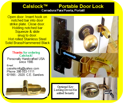 Calslock Portable Door Lock.Solid Brass Safe secure.Go's where you go ...