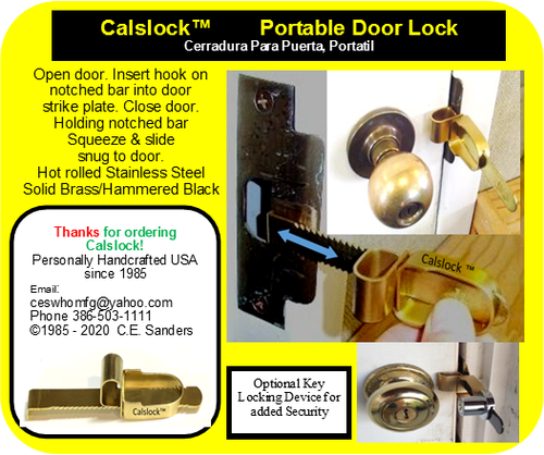 Calslock Portable Door Lock.Solid Brass Safe secure.Go's where you go ...