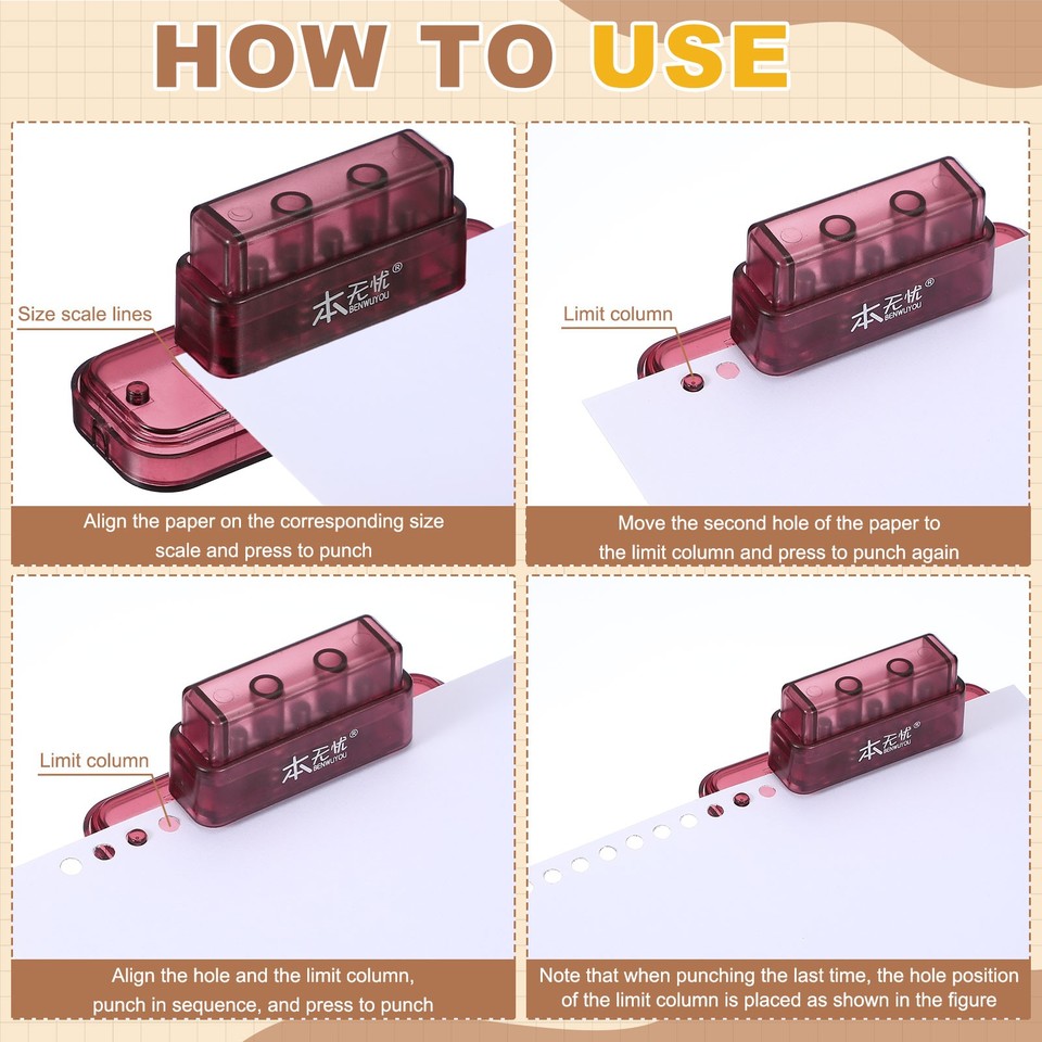 5 Hole Paper Puncher with 10Pcs 30 Ring Loose-Leaf Rings, Transparent ...