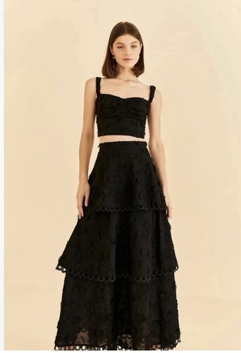 Farm Rio BLACK Corset Cropped embroidered crepe bustier Top size Large ...