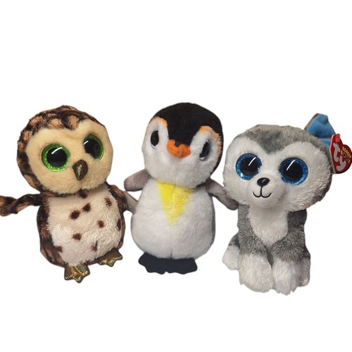TY Beanie Boos Lot Of 3 Stuffed Plush Toys 6" Slush Wolf Dog Penguin ...