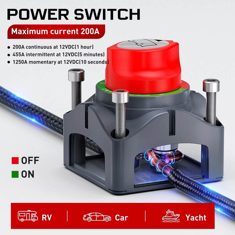 Heavy Duty Battery Disconnect Switch 12-48V Waterproof Cut Off On/Off ...